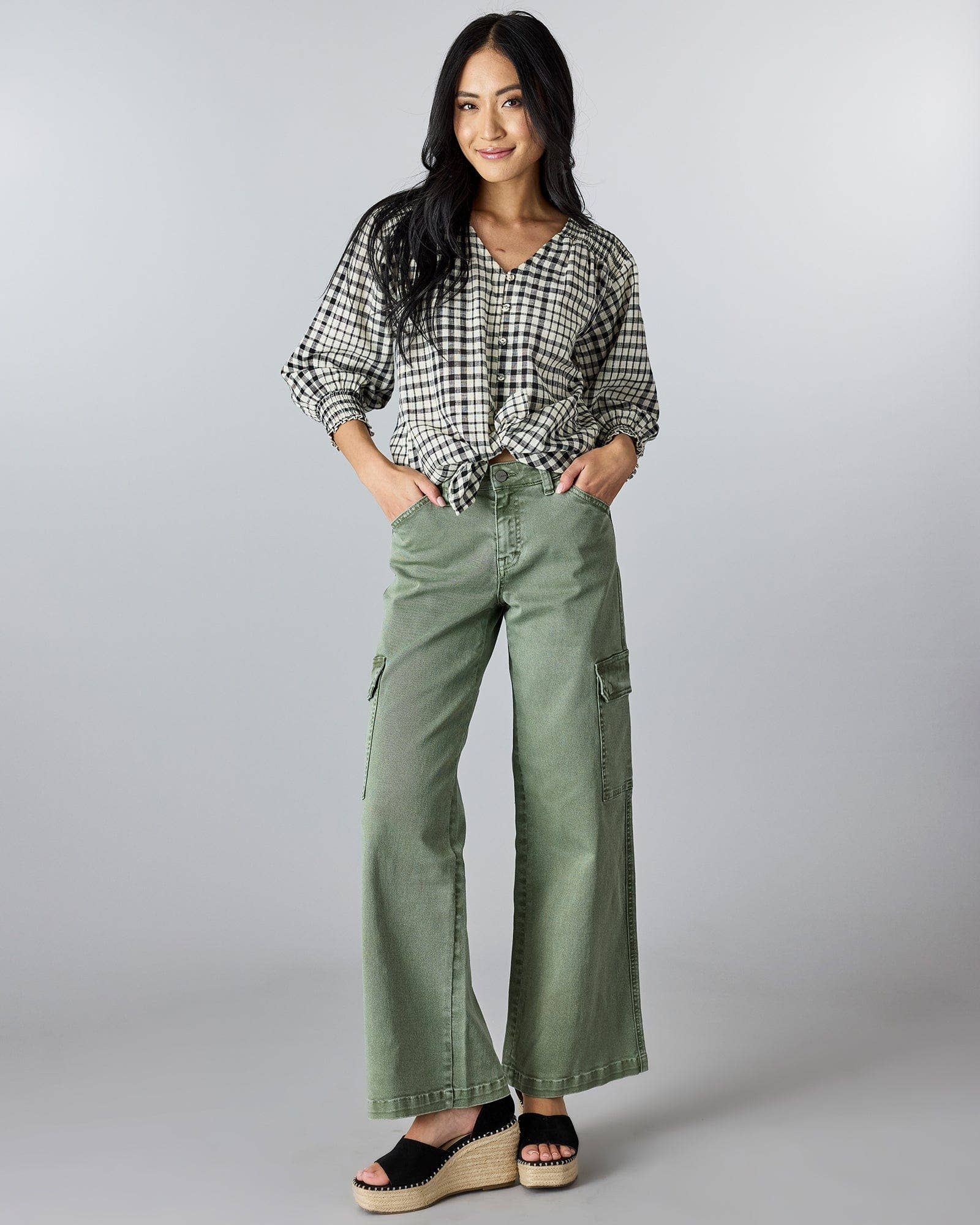Downeast - Cargo Wide Leg Jean: 32, Antique Grass | The Camano Shop